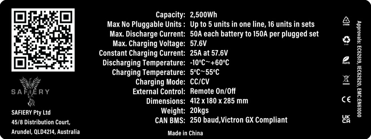 Meteor 48V 2500Wh Sealed Safe Lithium Battery – Safiery