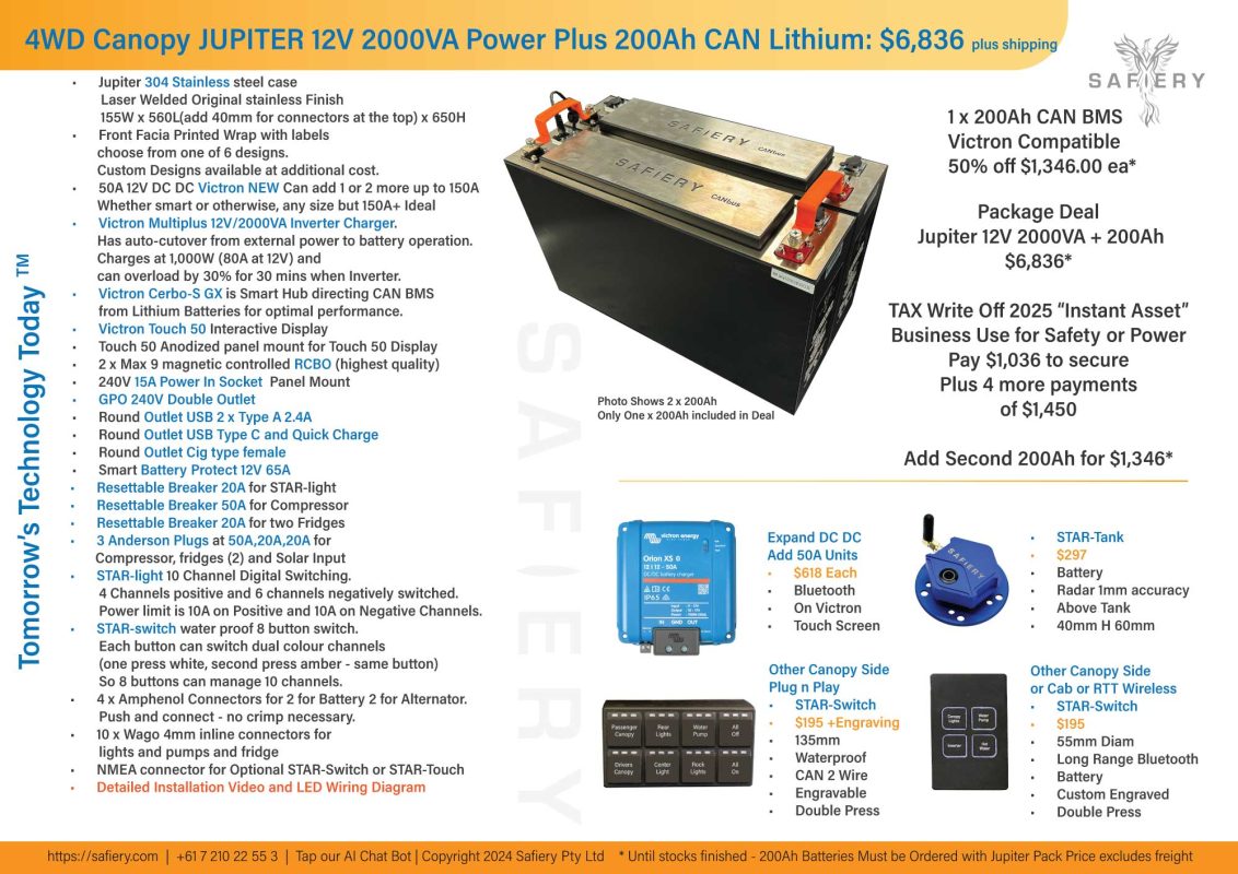 4WD canopy Power Pack 12V 50A DC DC 2000W Inverter 200Ah Lithium 10 ...